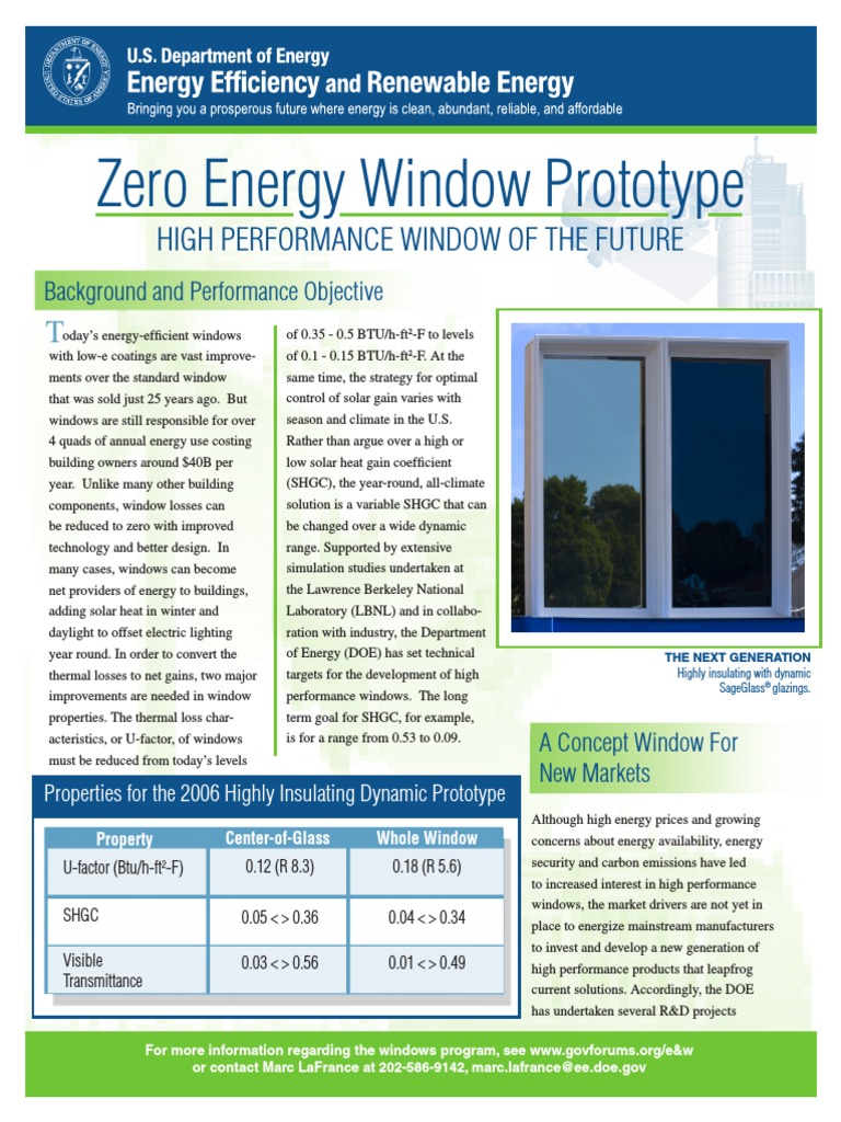 Zero Energy Window DOE-FactSheet | PDF | Window | Sustainable Energy