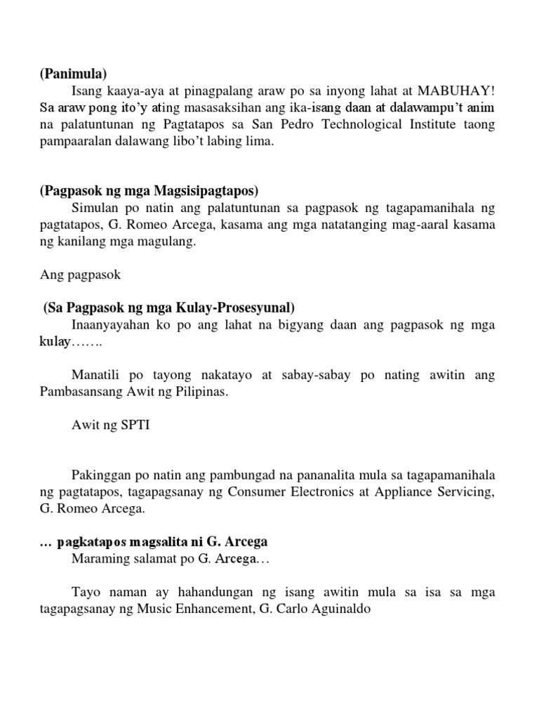 Graduation Script Tagalog | PDF