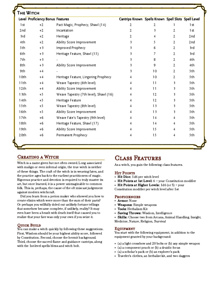 Class Features: The Witch | PDF | Witchcraft | Magic (Paranormal)
