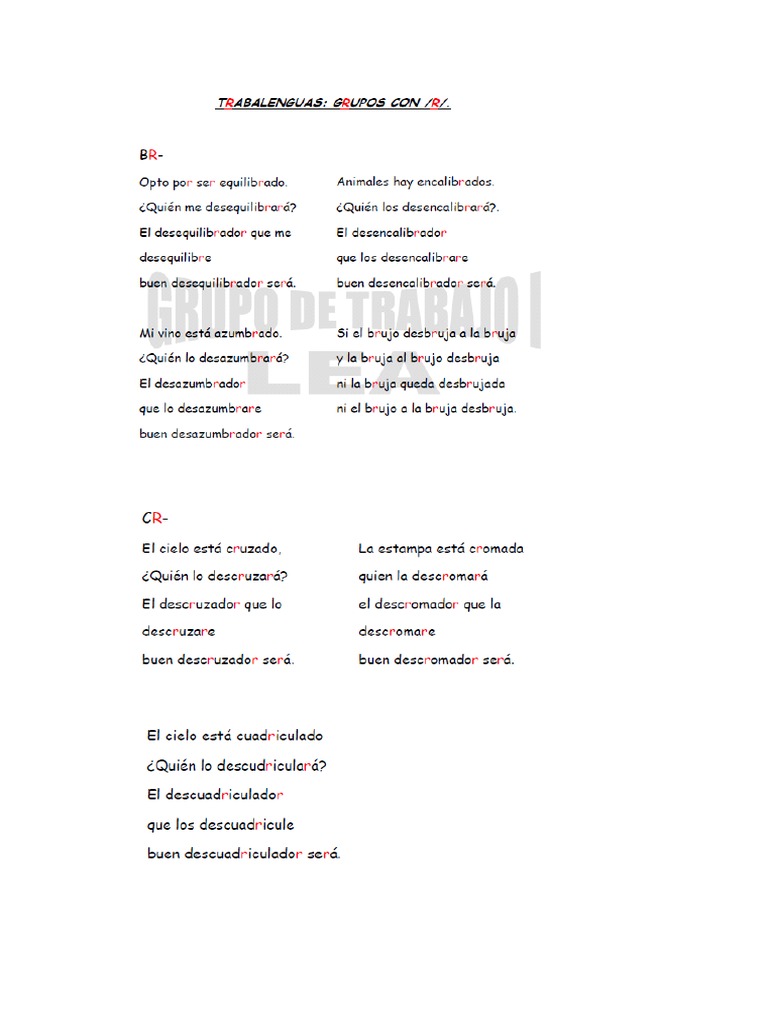 Trabalenguas Con Difonos R | PDF