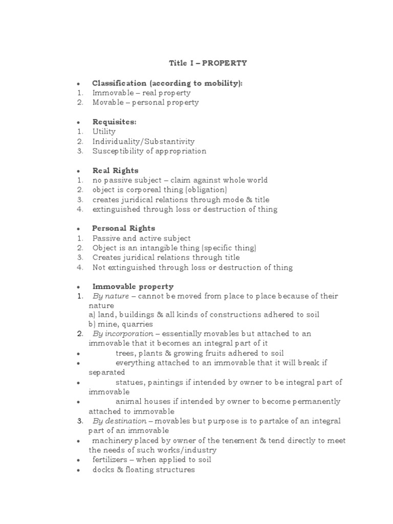 Title I - Property Classification (According To Mobility) | PDF ...