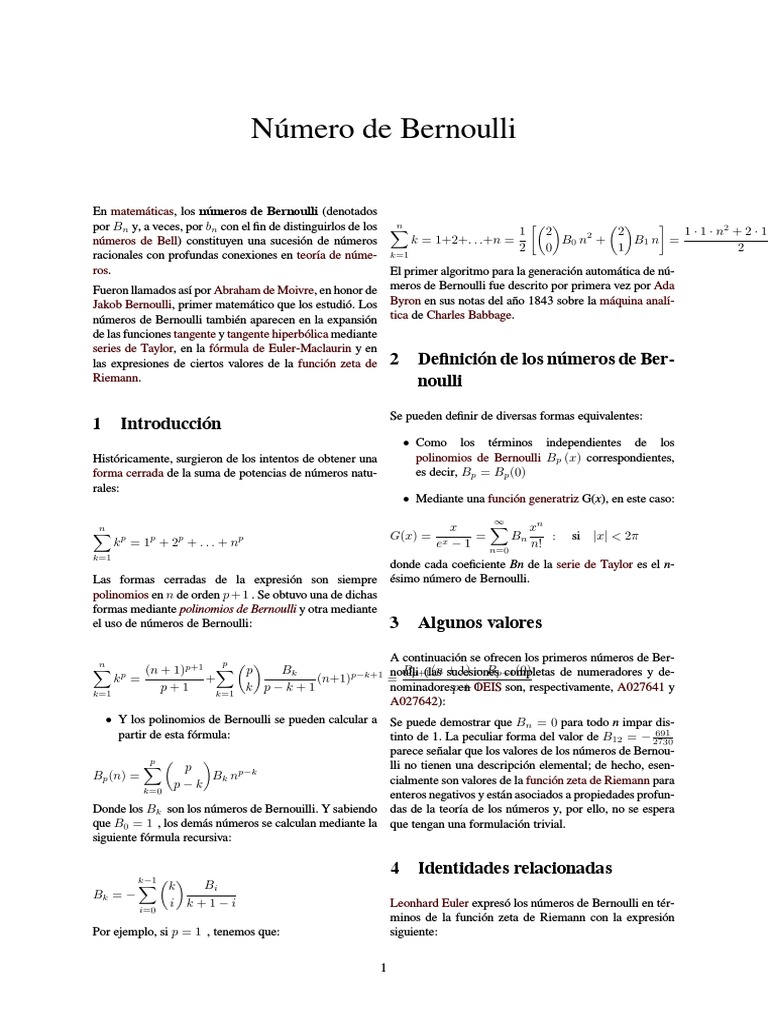 Número de Bernoulli | PDF | Estructuras matemáticas | Teoría de los números