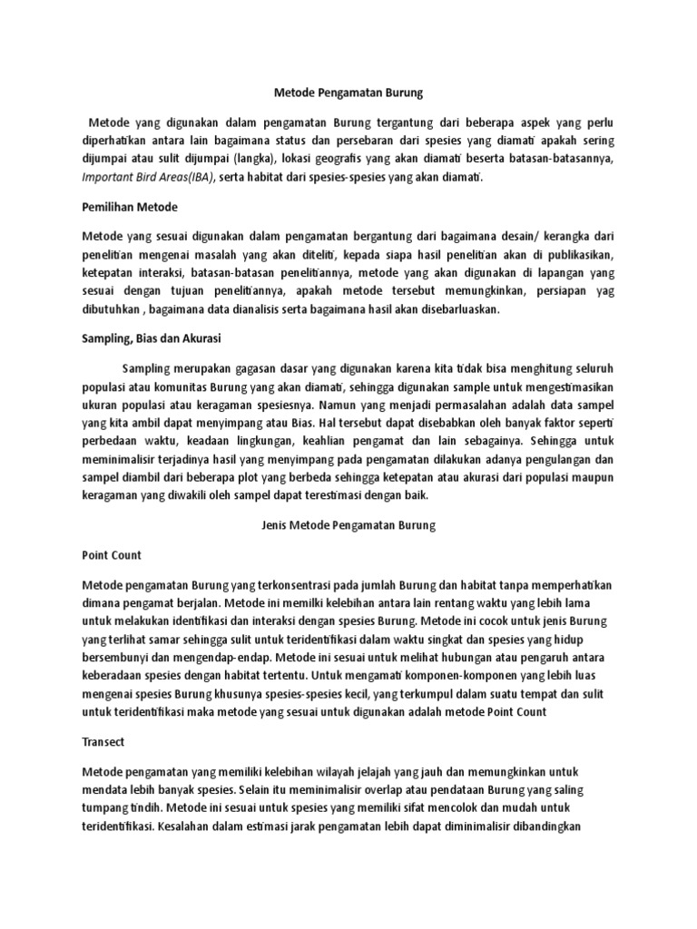 Metode Pengamatan Burung | PDF
