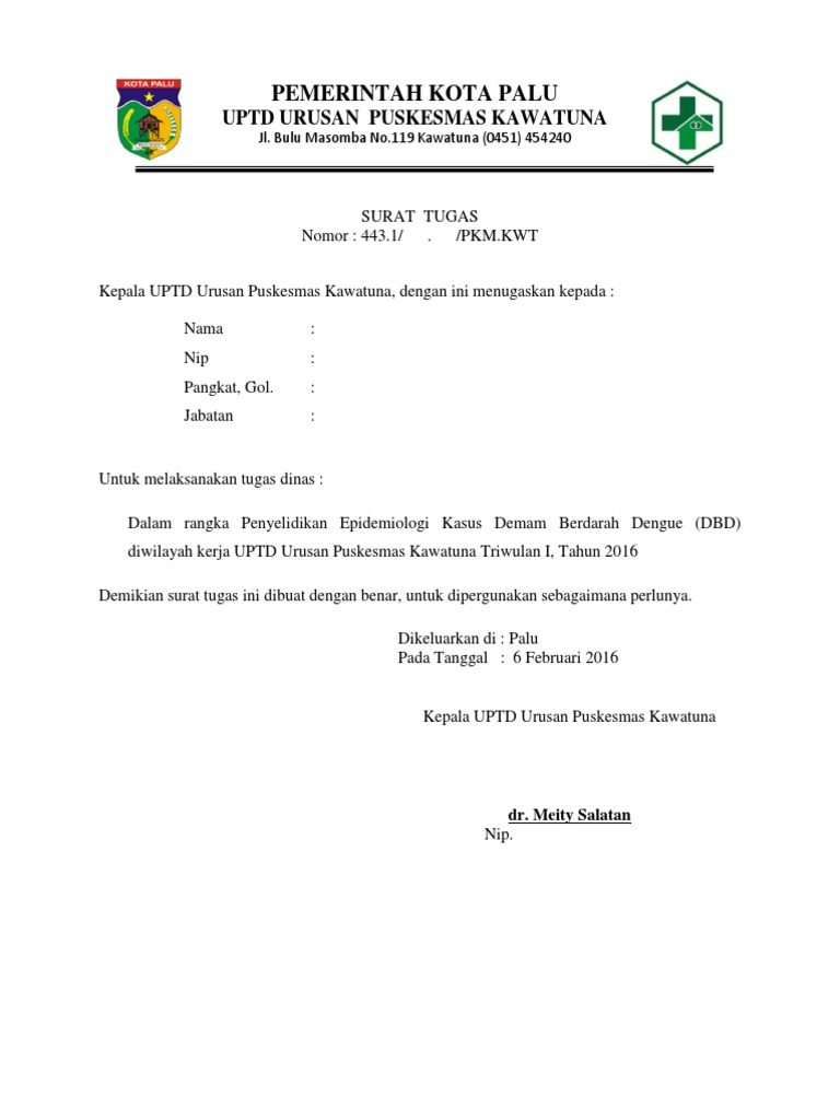 Contoh Surat Tugas Penyelidikan Epidemiologi | PDF