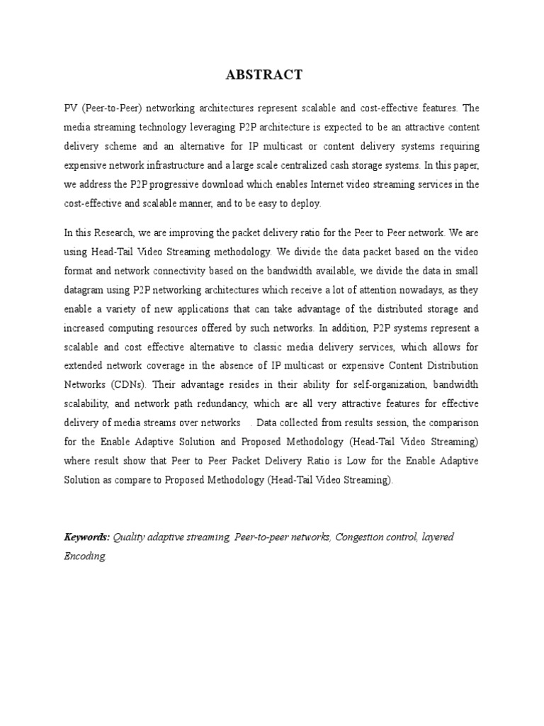 Keywords: Quality Adaptive Streaming, Peer-To-Peer Networks, Congestion Control, Layered | PDF ...