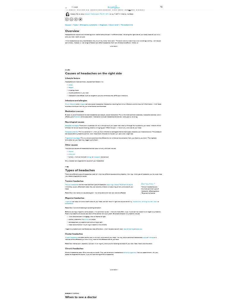 Headache On The Right Side of The Head - Causes, Types, and More | PDF ...