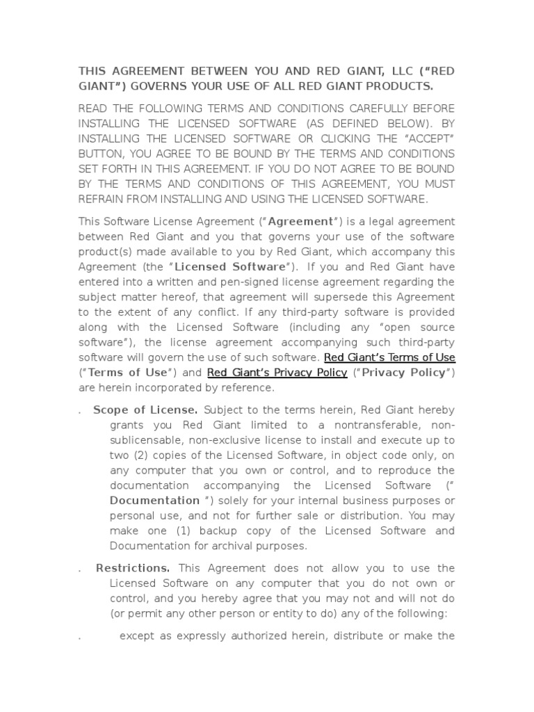 Red Giant Software License | PDF | License | Fee