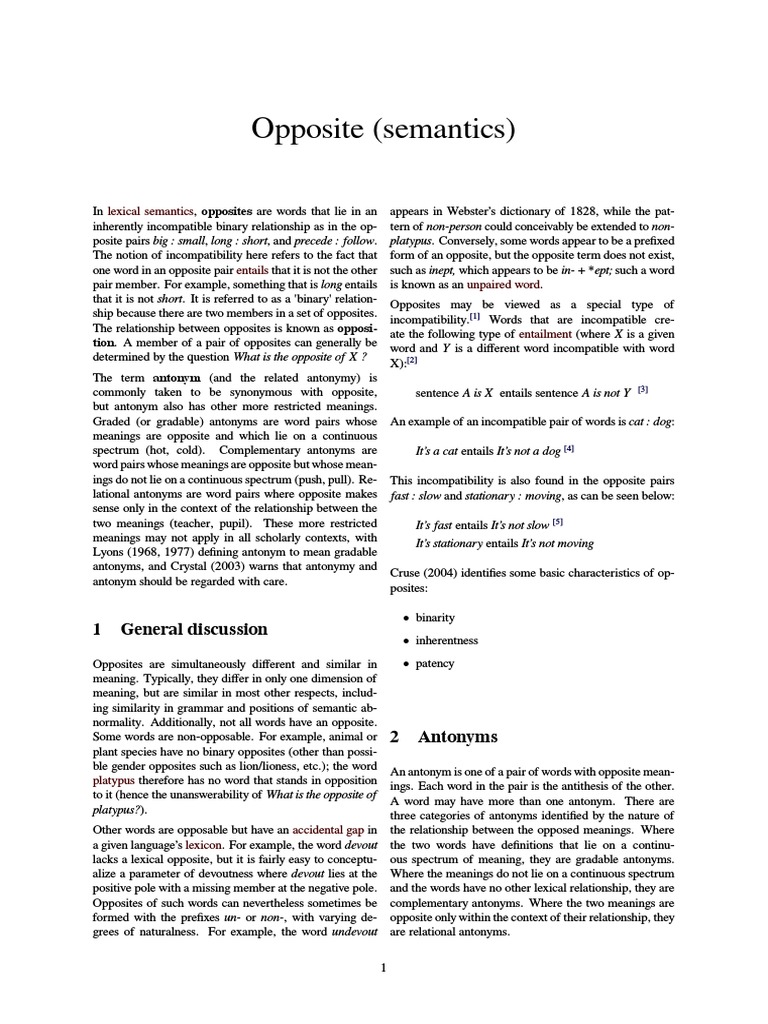 Opposite (Semantics) | PDF | Philology | Language Arts & Discipline