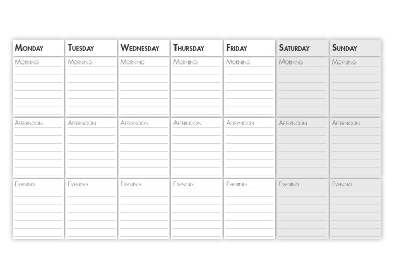A Weekly Planner Showing Morning, Afternoon and Evening Time Slots ...