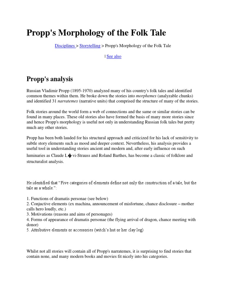 Propp's Morphology of The Folk Tale | PDF | Hero | Traditional Stories