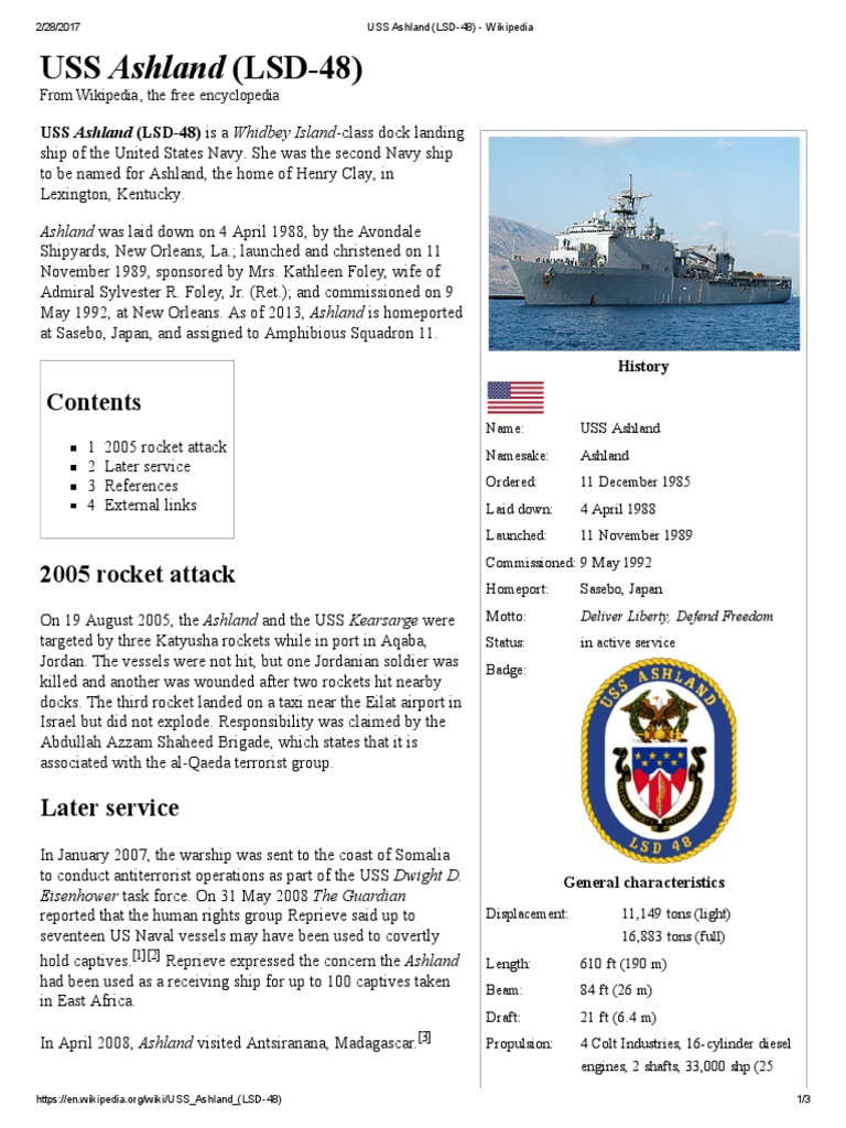 USS Ashland (LSD-48) - Wikipedia | PDF | Ships | Naval Warfare
