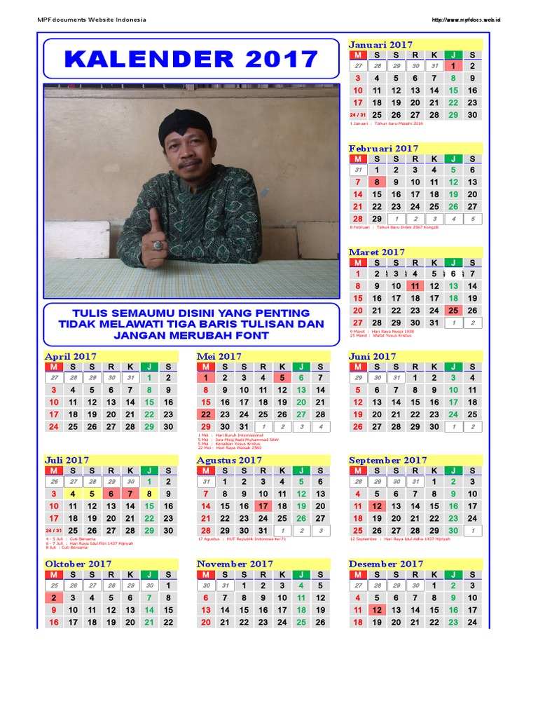 Kalender 2016 Ukuran Kertas F4 Bisa Ganti Gambar - Excel - MPFdocuments ...