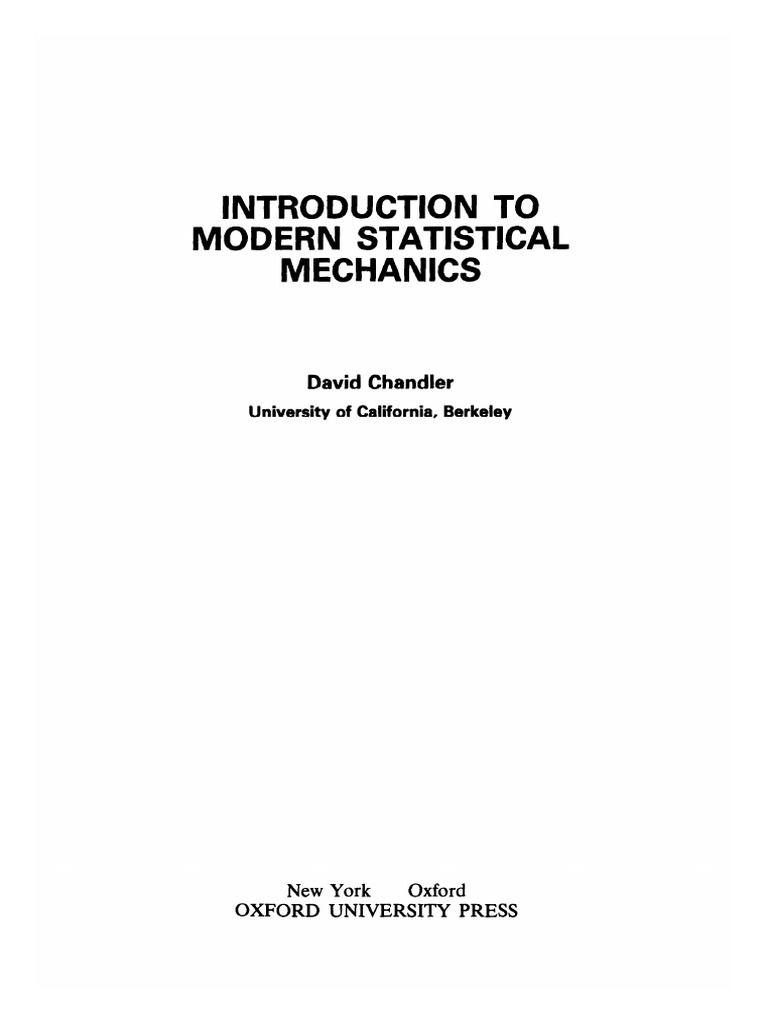 Introduction To Modern Statistical Mechanics (David Chandler) PDF | PDF