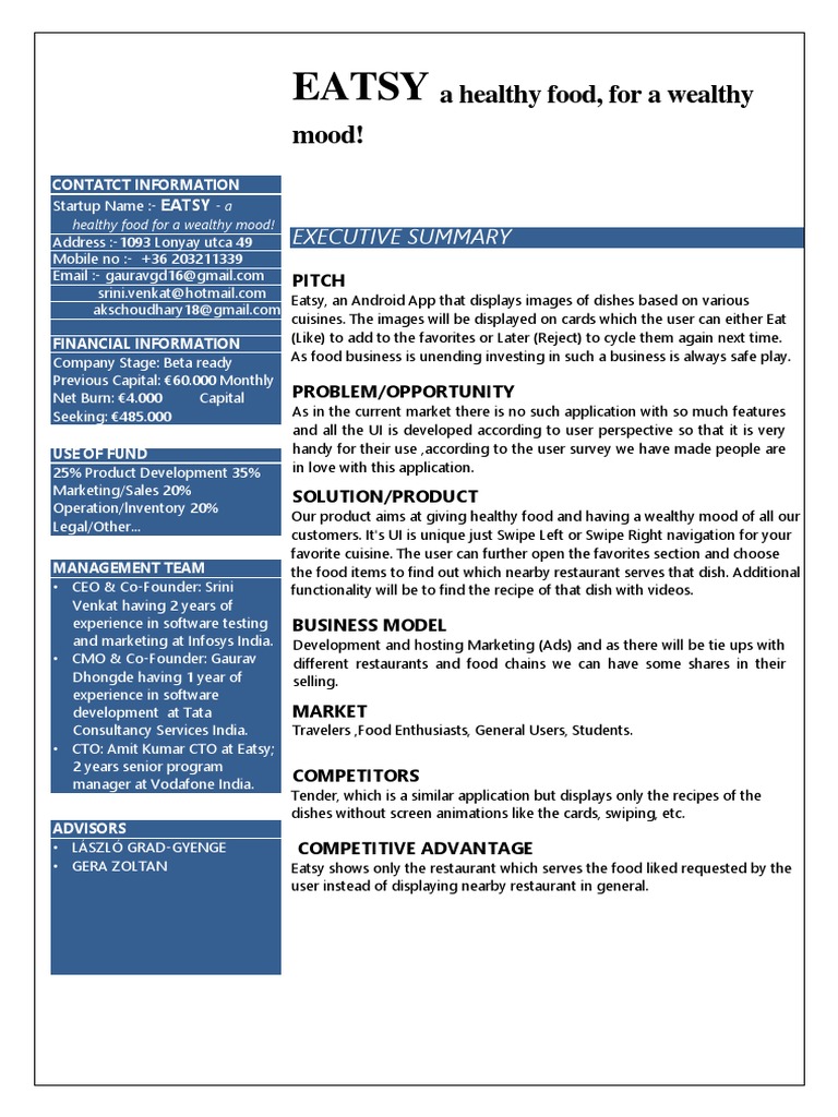 Eatsy: A Healthy Food, For A Wealthy Mood! | Download Free PDF | Restaurants | Marketing