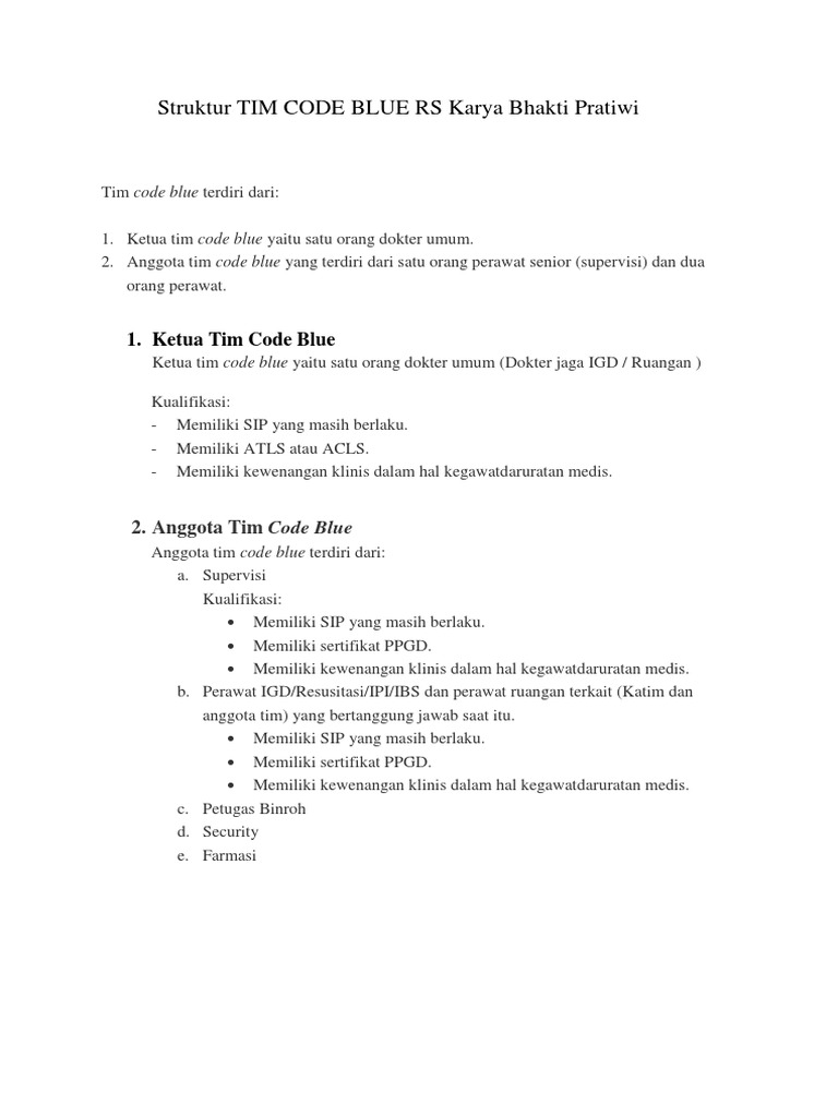 Struktur TIM CODE BLUE RS Karya Bhakti Pratiwi | PDF