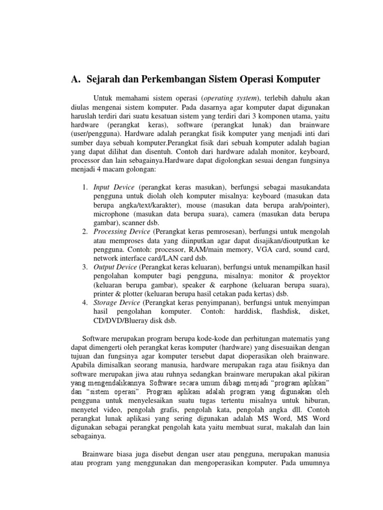 Sejarah Dan Perkembangan Sistem Operasi Komputer | PDF