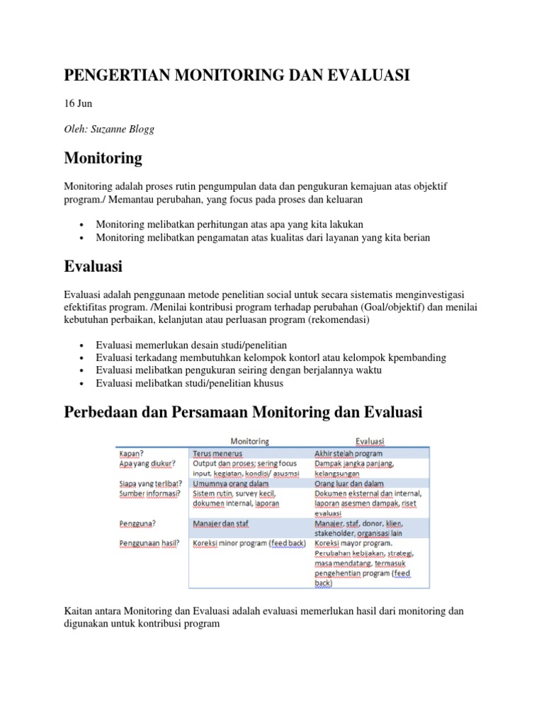 Pengertian Monitoring Dan Evaluasi | PDF