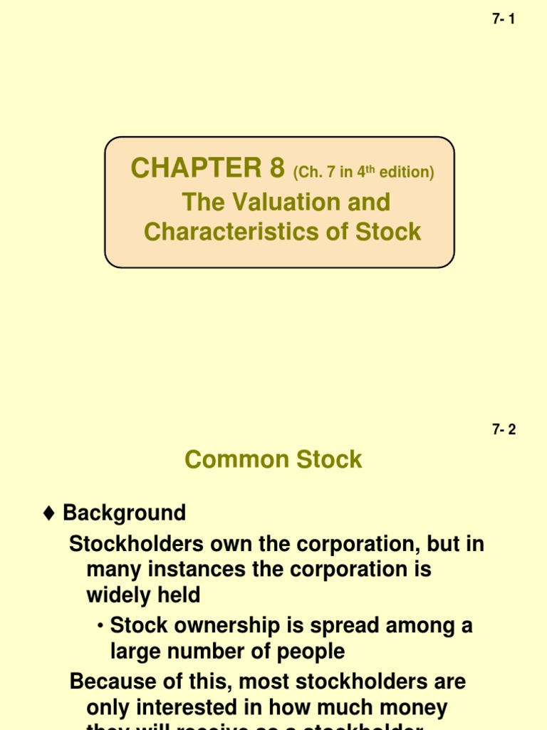 The Valuation and Characteristics of Stock: (Ch. 7 in 4 Edition) | PDF ...