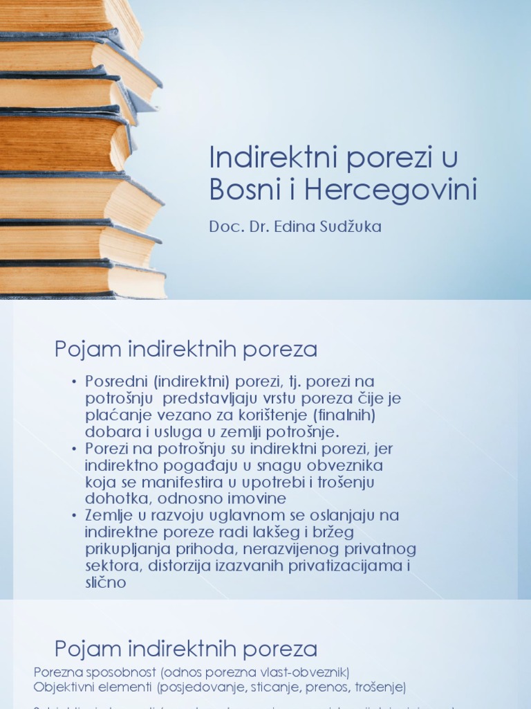 Indirektni Porezi U Bosni I Hercegovini PPPS | PDF