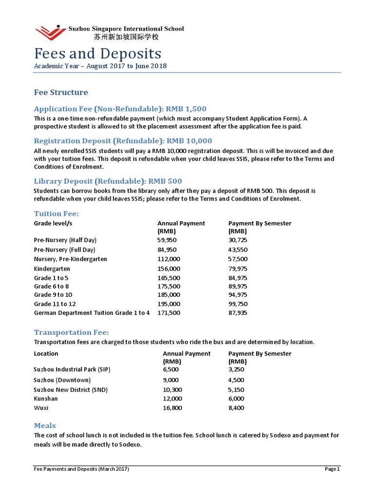 SSIS Fee Guide for Parents | PDF | Fee | Payments