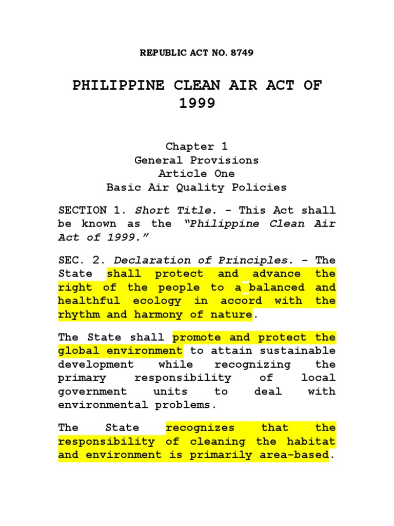 Republic Act No. 8749 | Emission Standard | Air Pollution