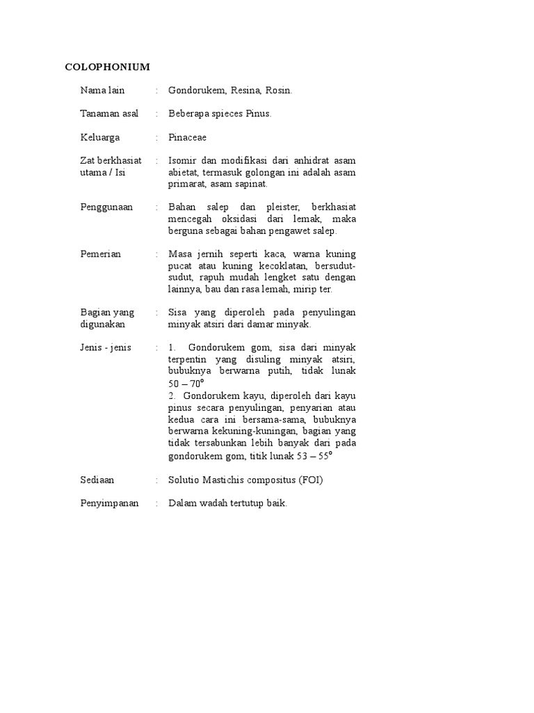Colophonium: Penggunaan dan Jenisnya | PDF