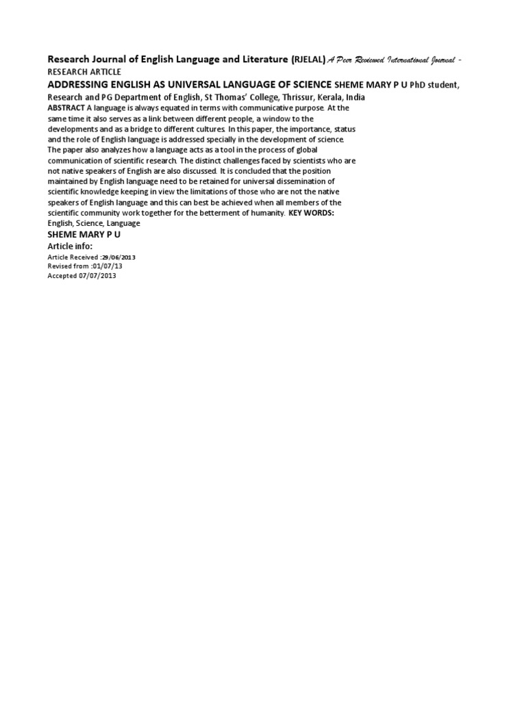 Research Journal of English Language and Literature Addressing English ...