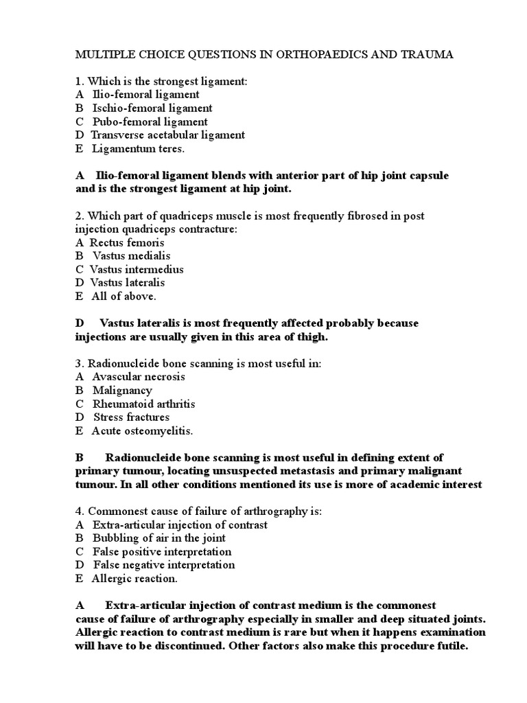 Orthopaedic MCQs and Answers Guide | PDF | Ankle | Knee