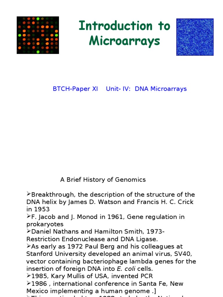 Introduction To Microarrays: BTCH-Paper XI Unit-IV: DNA Microarrays ...