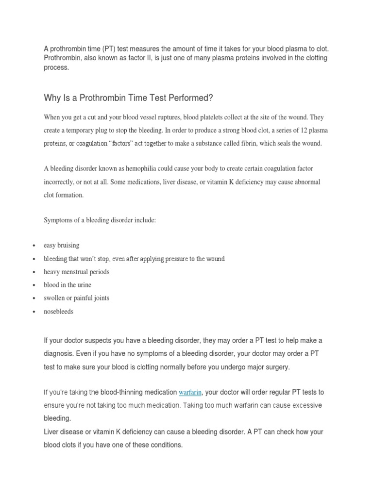 Why Is A Prothrombin Time Test Performed?: Warfarin | PDF | Bleeding ...