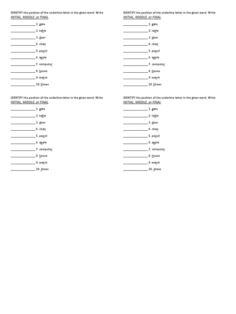 Initial, Middle, or Final Initial, Middle, or Final | PDF