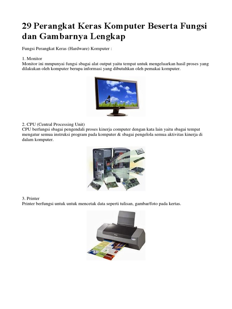 29 Perangkat Keras Komputer Beserta Fungsi Dan Gambarnya Lengkap | PDF