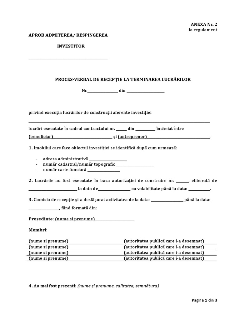 Anexa Nr.2 PV de Receptie La Terminarea Lucrarilor | PDF
