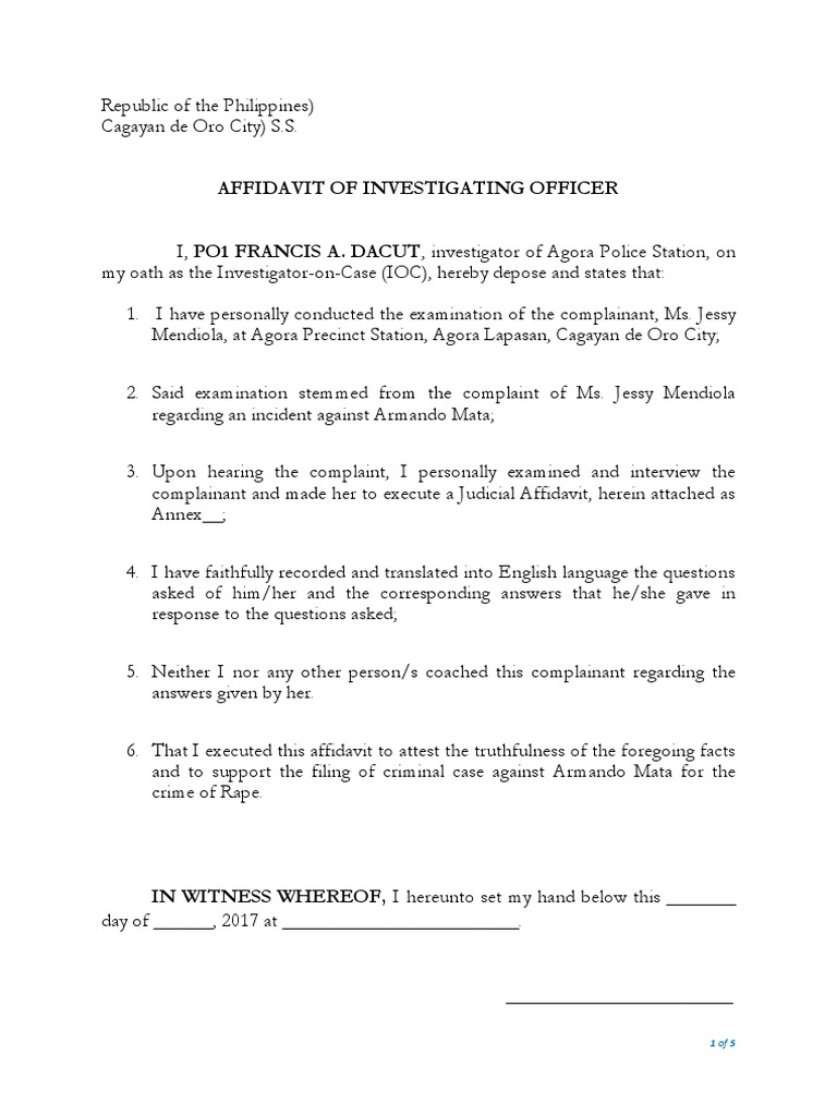 Affidavit of Investigating Officer | PDF