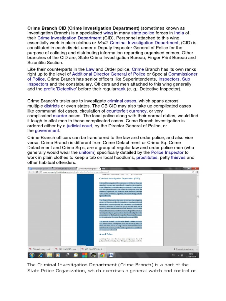 CID Crime Investigation Dept | PDF | Law Enforcement Techniques ...