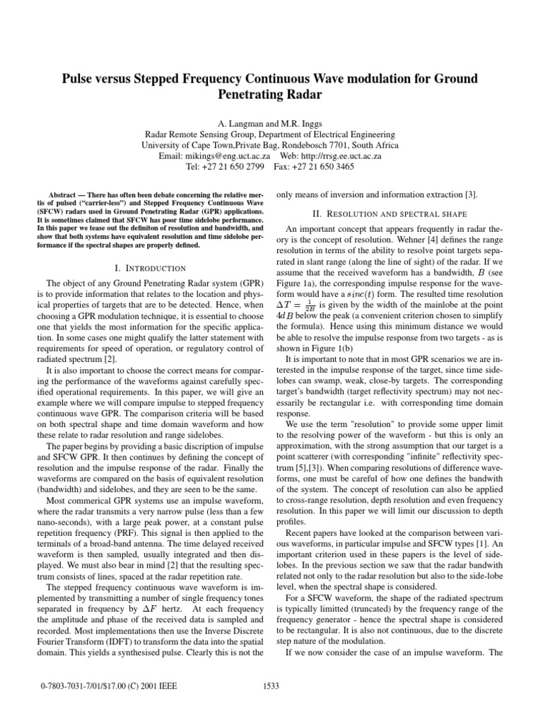 Comparing Pulse and SFCW GPR Techniques | PDF | Bandwidth (Signal ...