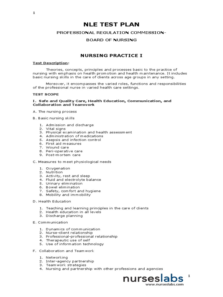Nle Test Plan: Nursing Practice I | PDF | Cerebrum | Cerebral Hemisphere