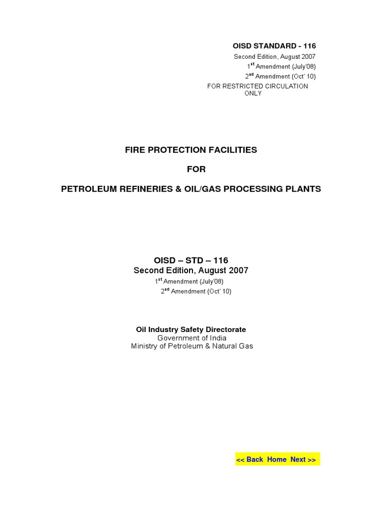 OISD Standard for Fire Protection Facilities in Oil Refineries | PDF ...