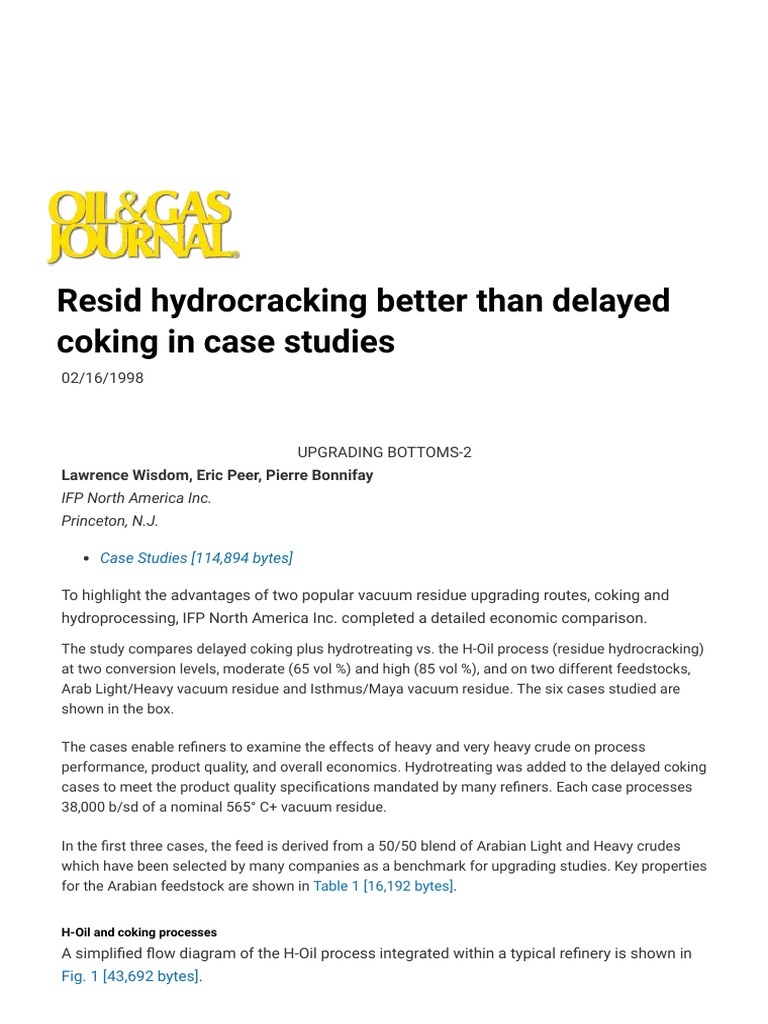 Resid Hydrocracking Better Than Delayed Coking in Case Studies - Oil ...