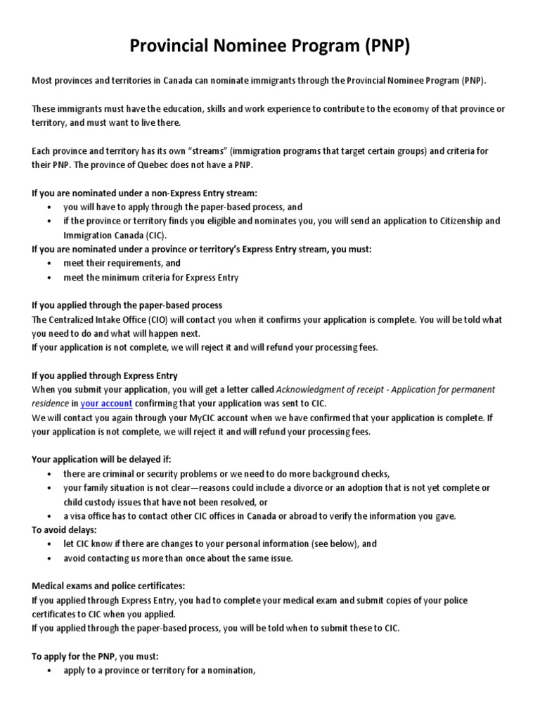Canada PNP Guide for Immigrants | PDF | Provinces And Territories Of ...