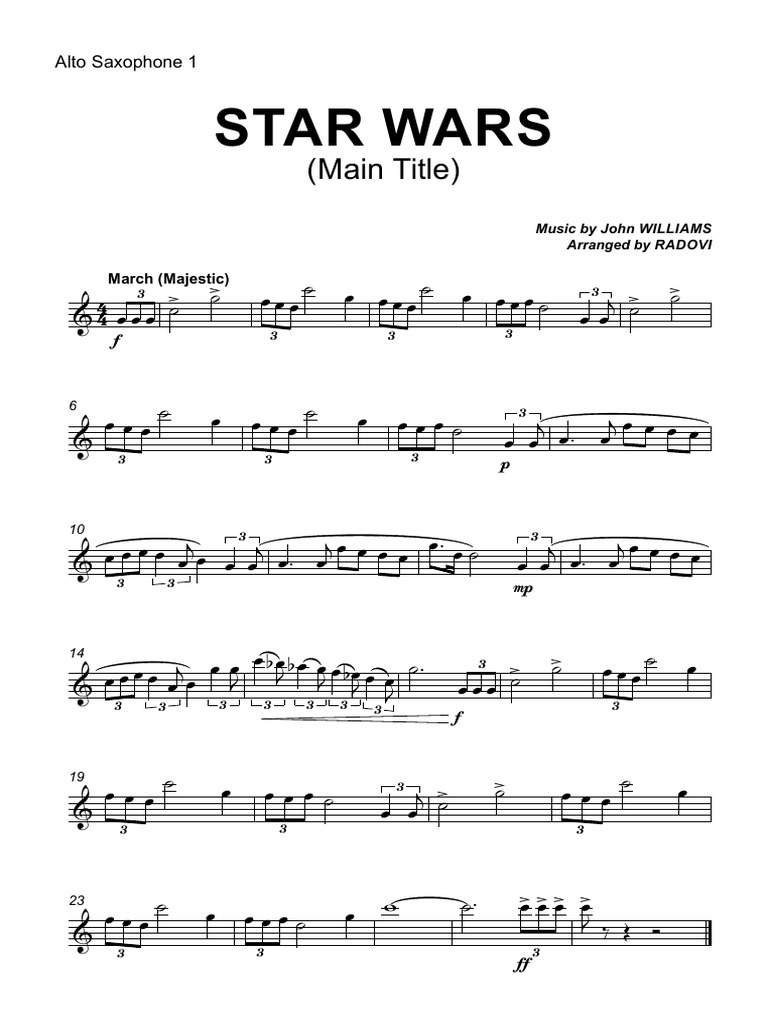 Star Wars - John Williams - Saxophone Quartet | PDF | Saxophone | Bois ...