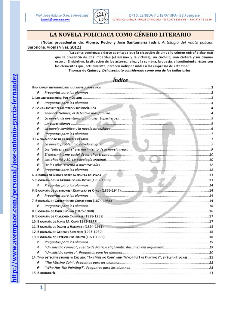 La Novela Policiaca Como Género Literario Pdf Sherlock Holmes