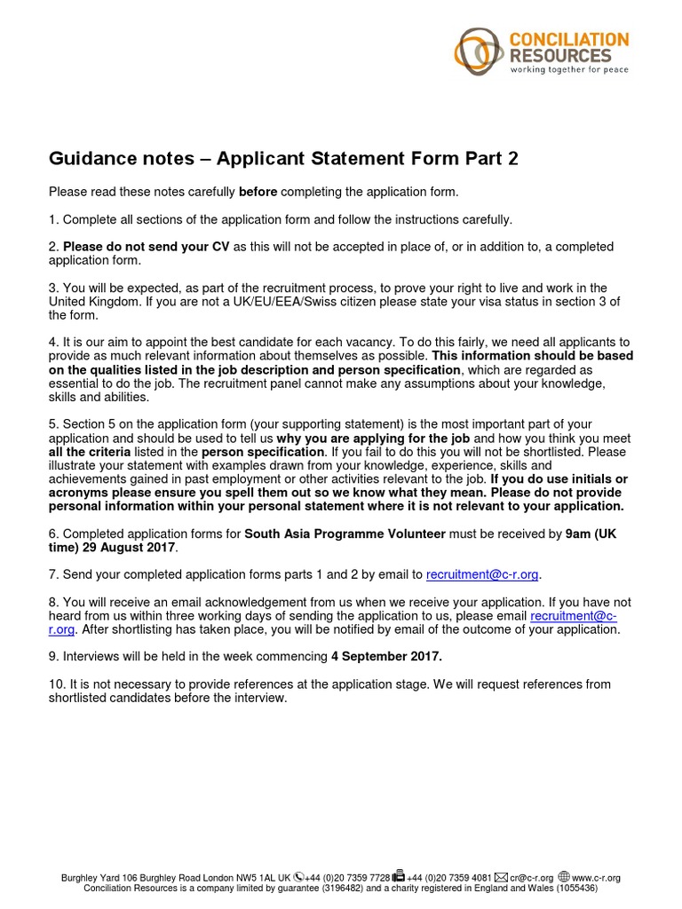 Guidance Notes - Applicant Statement Form Part 2 | PDF | Recruitment ...