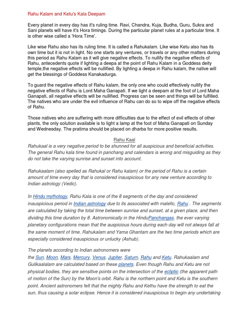 Rahu Kalam and Ketu's Kala Deepam: Hindu Mythology Indian Astrology ...