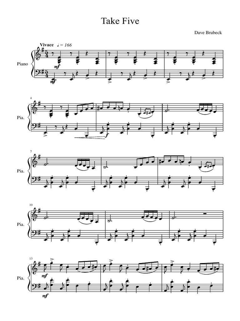 Take Five - Dave Brubeck | PDF | Jazz | African American Music