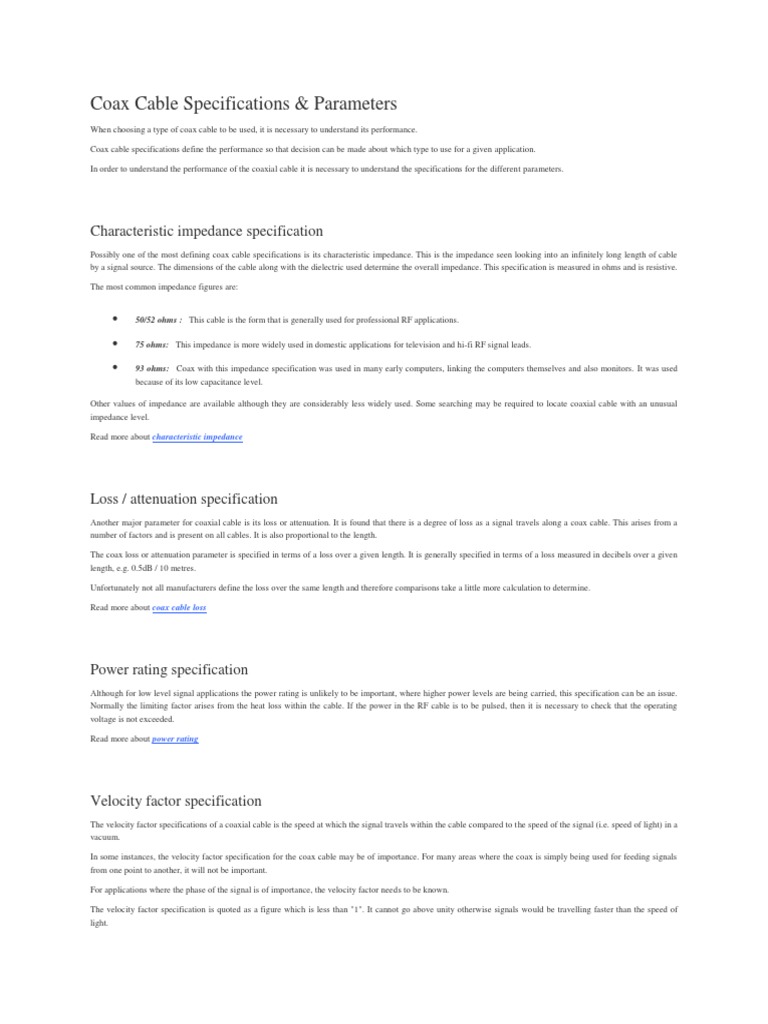 Understanding Coax Cable Specifications | PDF | Coaxial Cable | Inductance