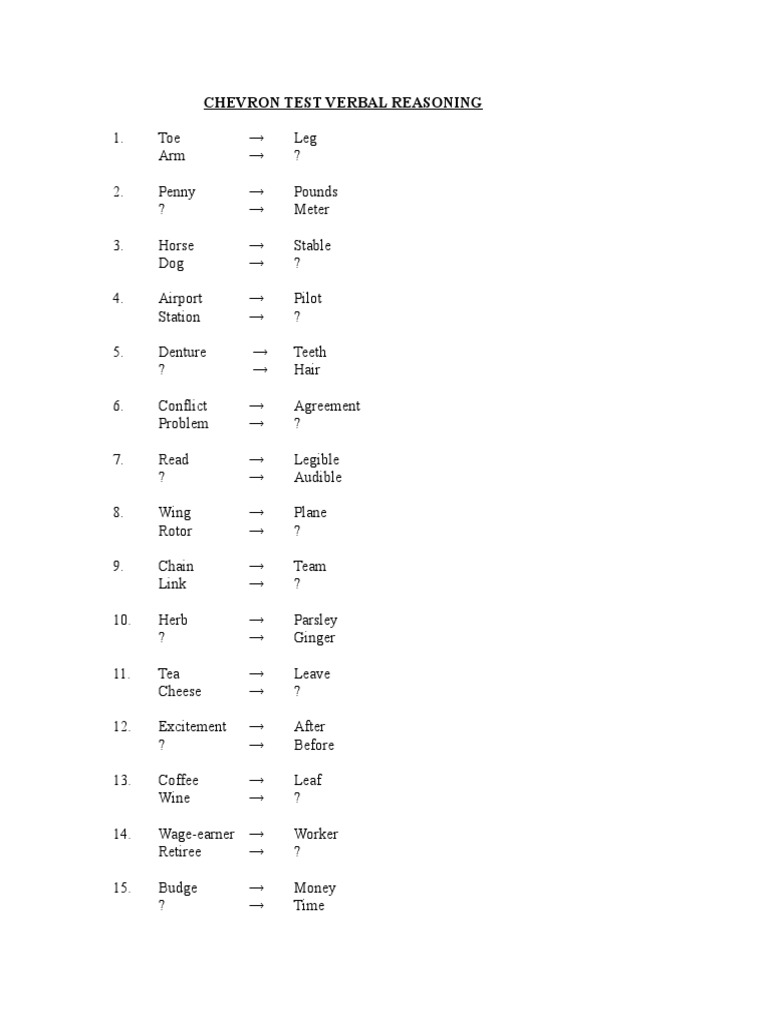 Chevron Test Verbal Reasoning | PDF
