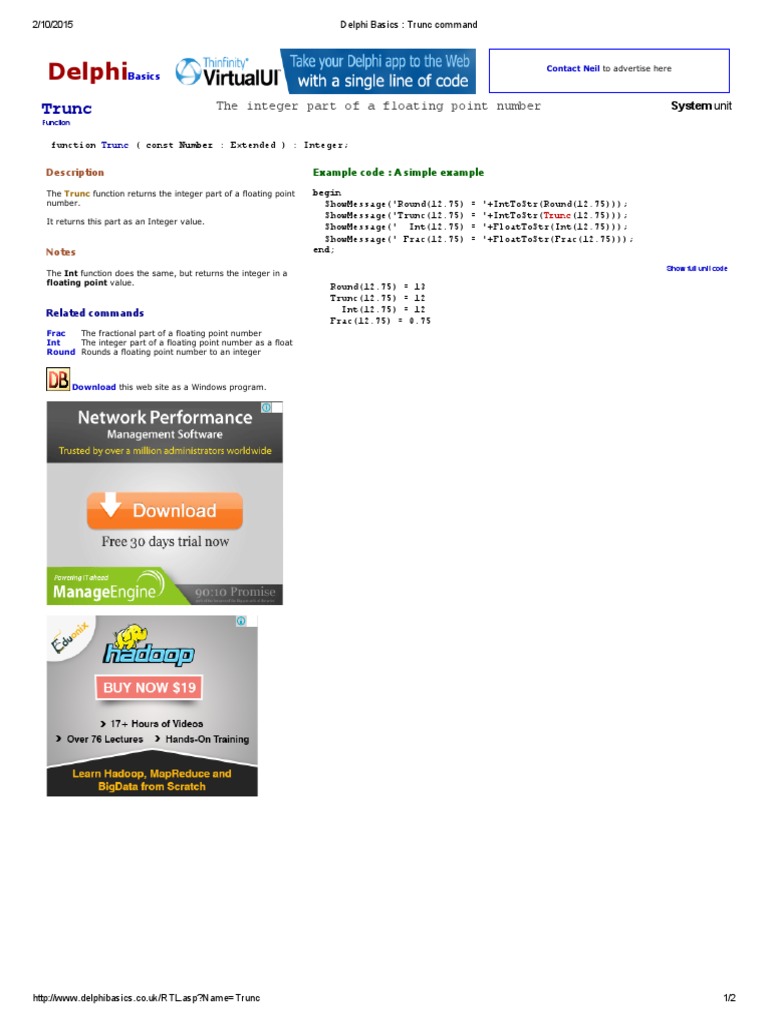 Delphi Basics - Trunc Command | PDF | Integer (Computer Science) | Computer Programming