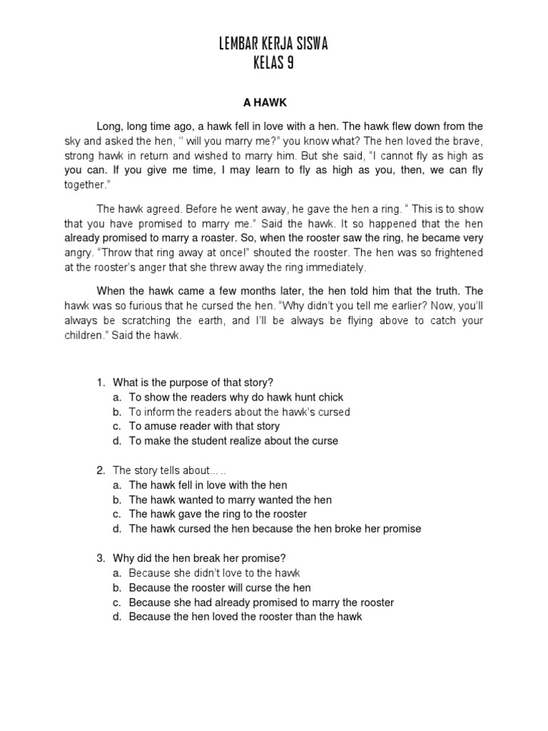 Hawk and Hen Fable: Lesson & Quiz | PDF