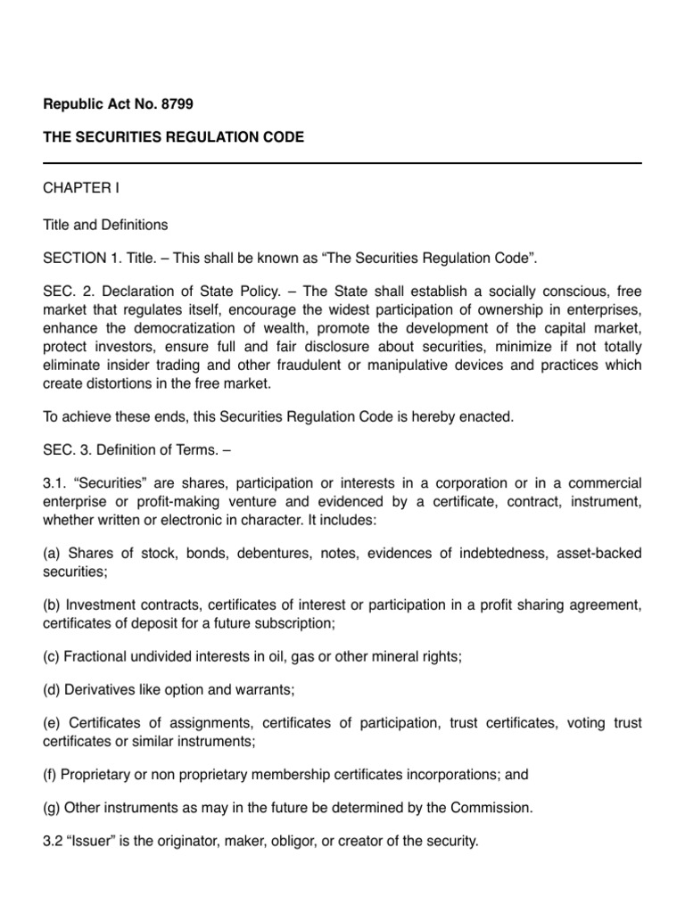 RA - Republic Act No. 8799 | PDF | Securities (Finance) | Prospectus ...